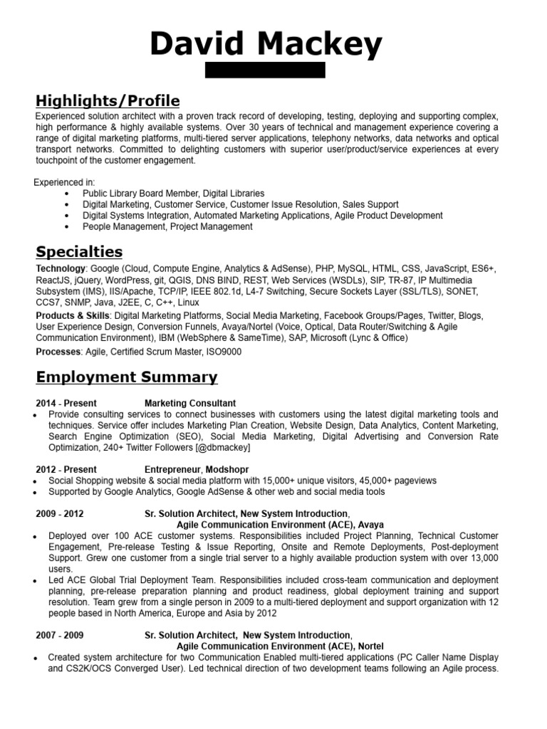 David Mackey CV | PDF | Computer Network | Ip Multimedia Subsystem