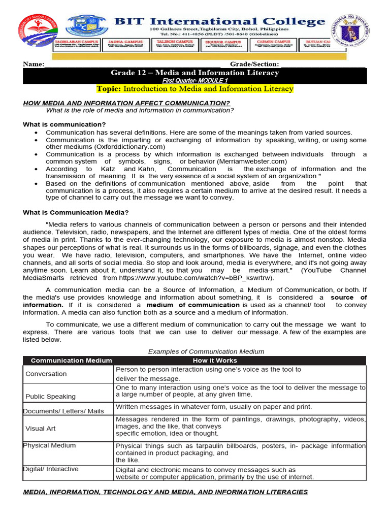 Module 1 MIL | PDF | Information | Communication