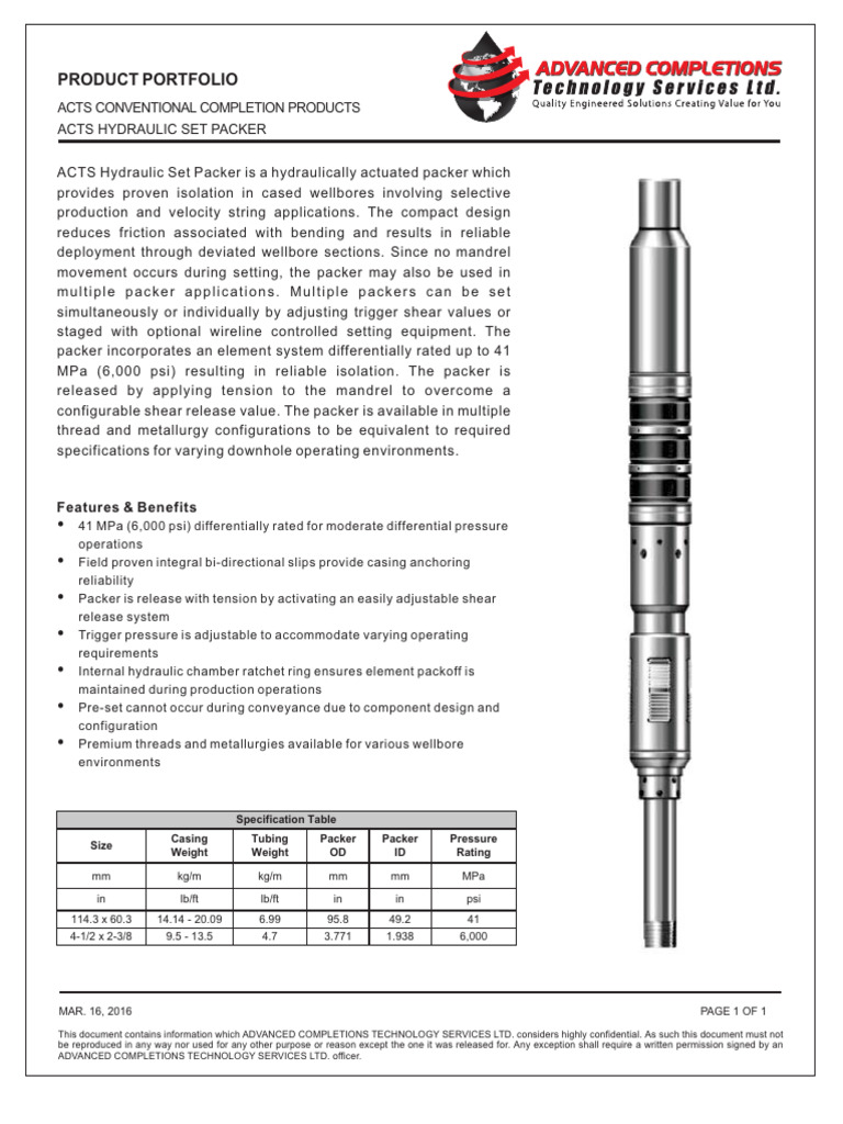 Hydraulic Set Packer Rev0 | PDF | Applied And Interdisciplinary Physics ...