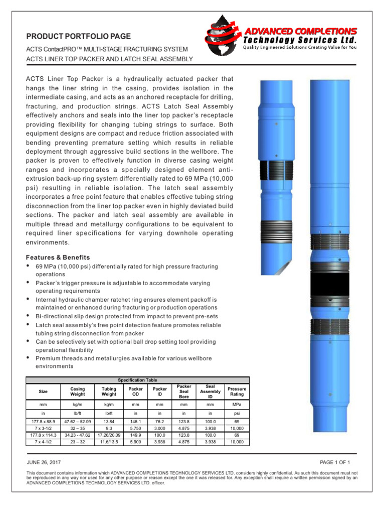 Liner Top Packer and Latch Seal Assy Rev2 | PDF | Casing (Borehole ...