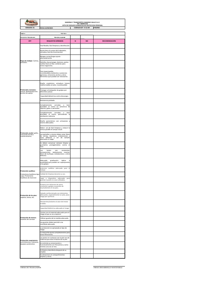 Formato Lista de Chequeo Epp | PDF