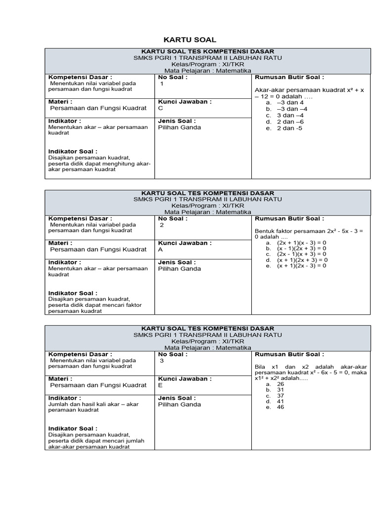 Kartu Soal | PDF | Metode & Bahan Ajar | Sains & Matematika