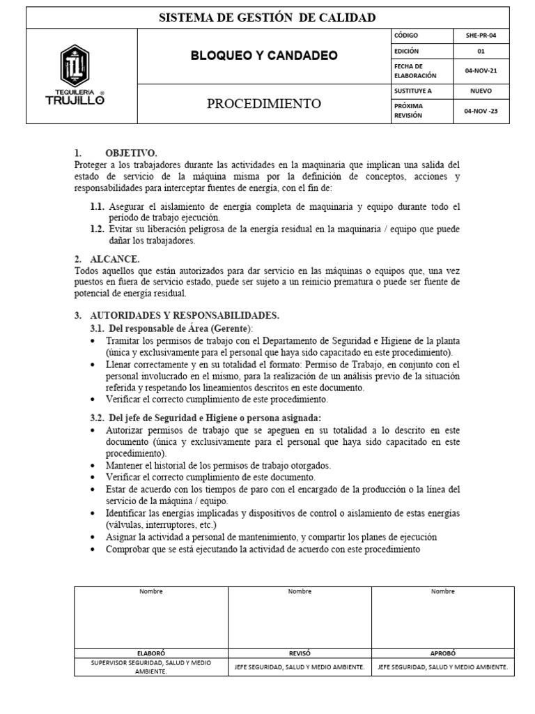 SHE-PR-14 Bloqueo y Candadeo Ver.01 | PDF | Sistema de manejo de calidad