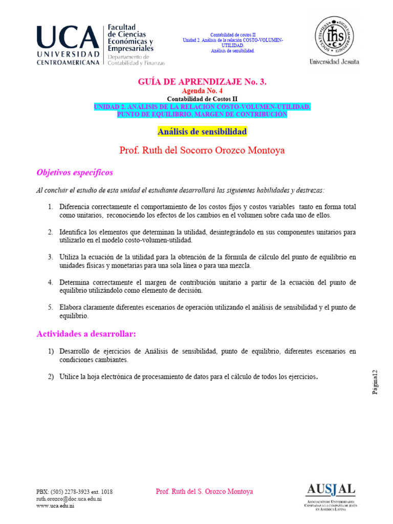 Guía U2 Agenda 4 Anál Sensib 2s22 | PDF | Estado de resultados | Business