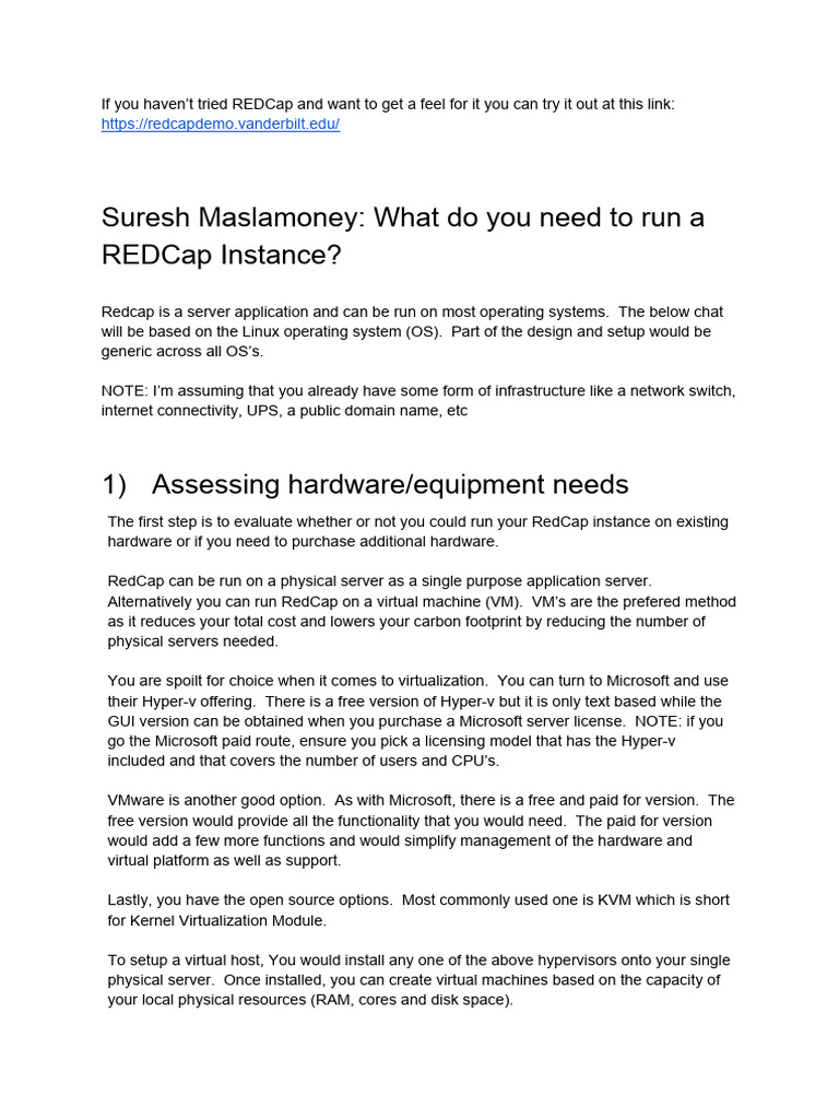 Basic Steps And Requirements For Setting Up Redcap Pdf Hyper V