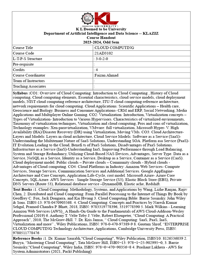 Cloud Computing Handout For Regular | PDF | Cloud Computing | Engineering
