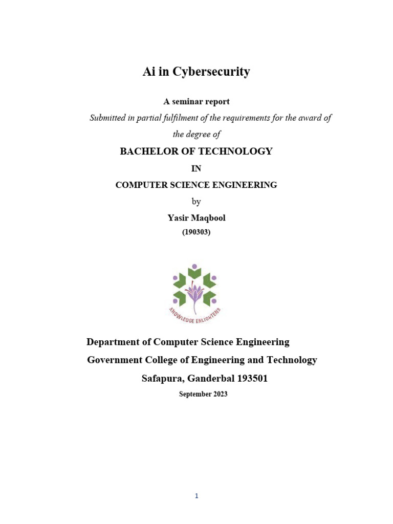 Ai in Cybersecurity Report Yasir | PDF | Machine Learning | Artificial ... Ai in Cybersecurity Report Yasir | PDF | Machine Learning | Artificial ...