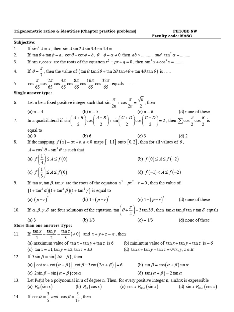 Trigonometric Ratios & Identities | PDF | Trigonometric Functions | Special Functions