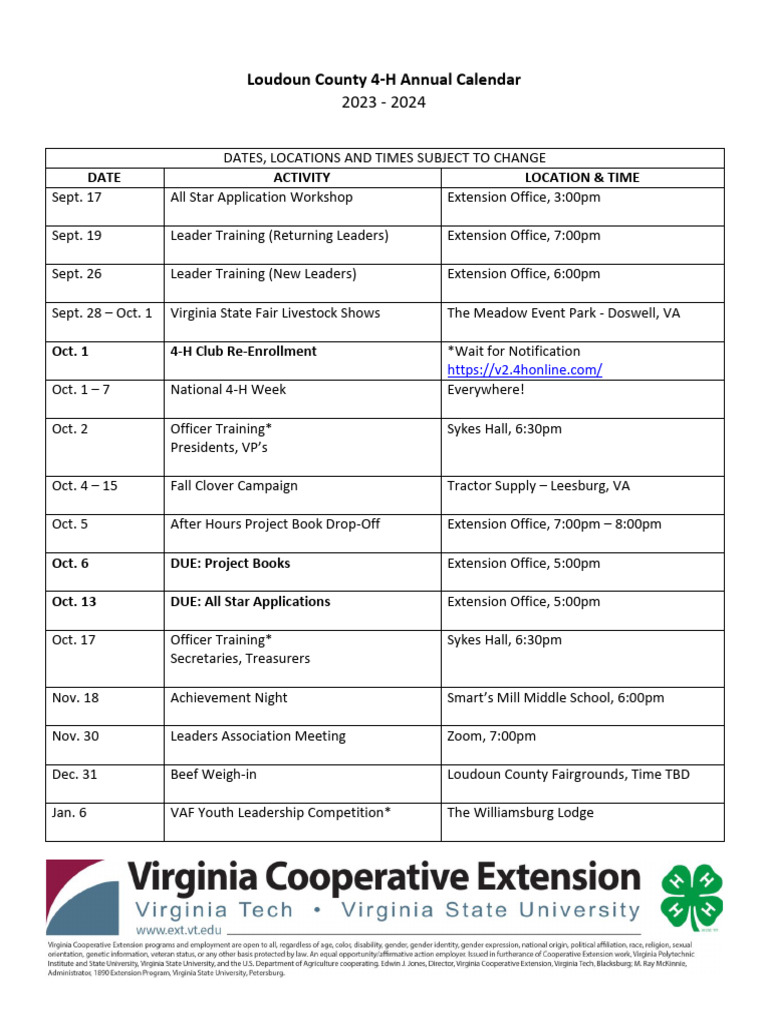 4-h Calendar 2023-2024 | PDF