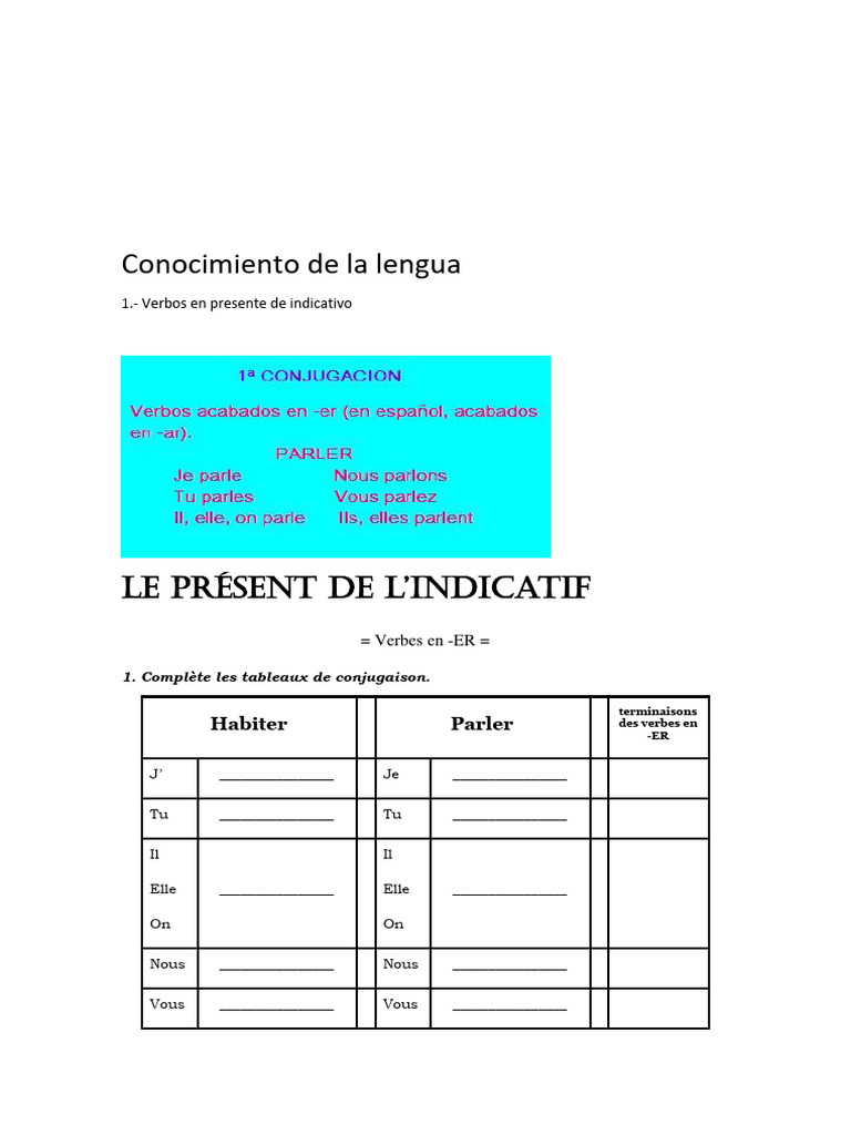 Verbes au présent de l'indicatif | PDF | Morphologie linguistique | Langues