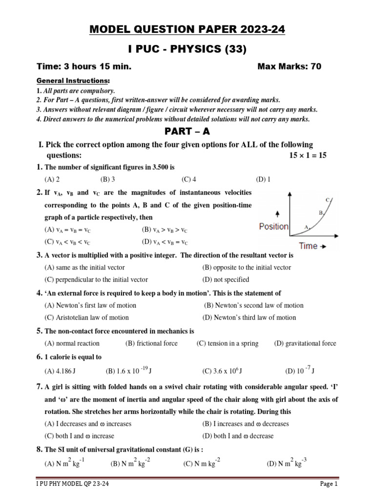 Physics Model QP I Puc 2023-24 PDF | PDF | Classical Mechanics | Mechanics