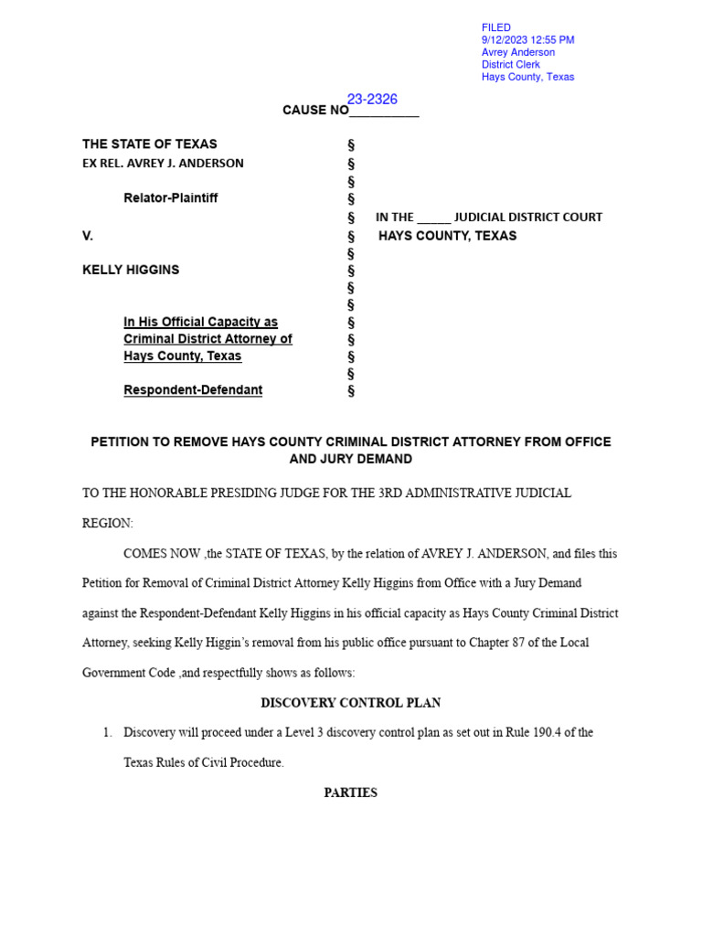 Hays County District Clerk Petition | Download Free PDF | Prosecutor ...