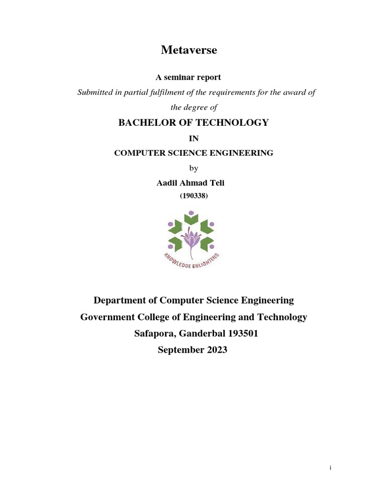 Metaverse Seminar Report | PDF | Cryptocurrency | Virtual Reality