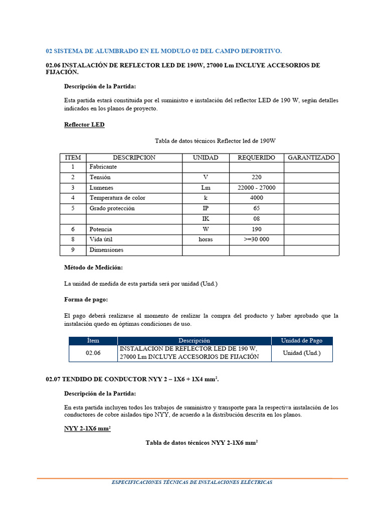Especificaciones Tecnicas de Electricas | PDF | Tubería (transporte de fluidos) | Hormigón