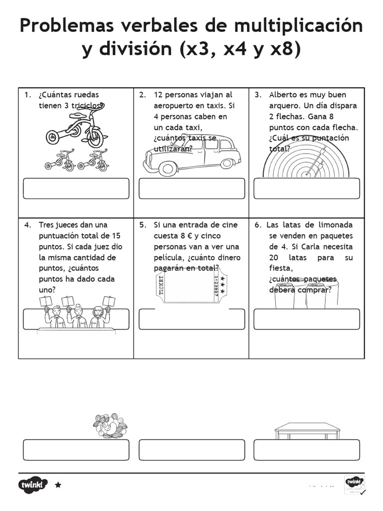 Fichas de actividad Problemas verbales de multiplicación y división | PDF