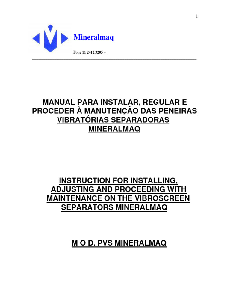 Manual Da Peneira Vibratória Modelo PVS | PDF | Engenharia Mecânica