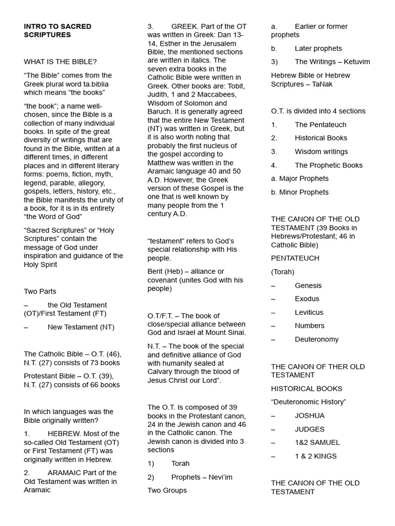 Intro To Sacred Scriptures | PDF | Genesis Creation Narrative | Bible