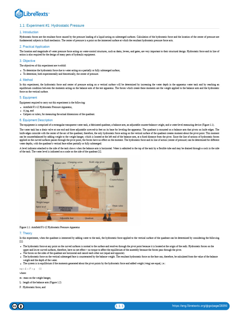 Hydrostatic Pressure Experiment Overview | PDF | Pressure | Force