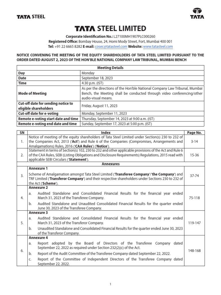 NCLT Convened Meeting Notice | PDF | Login | Electronic Voting