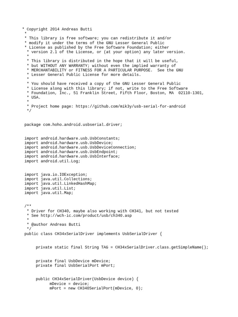 CH34 X Serial Driver | PDF | Java (Programming Language) | Free Software