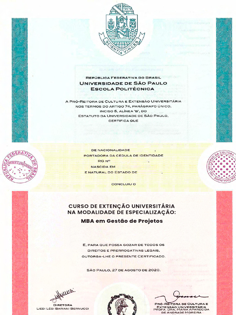 Certificado Mba em Gestao Projetos | PDF