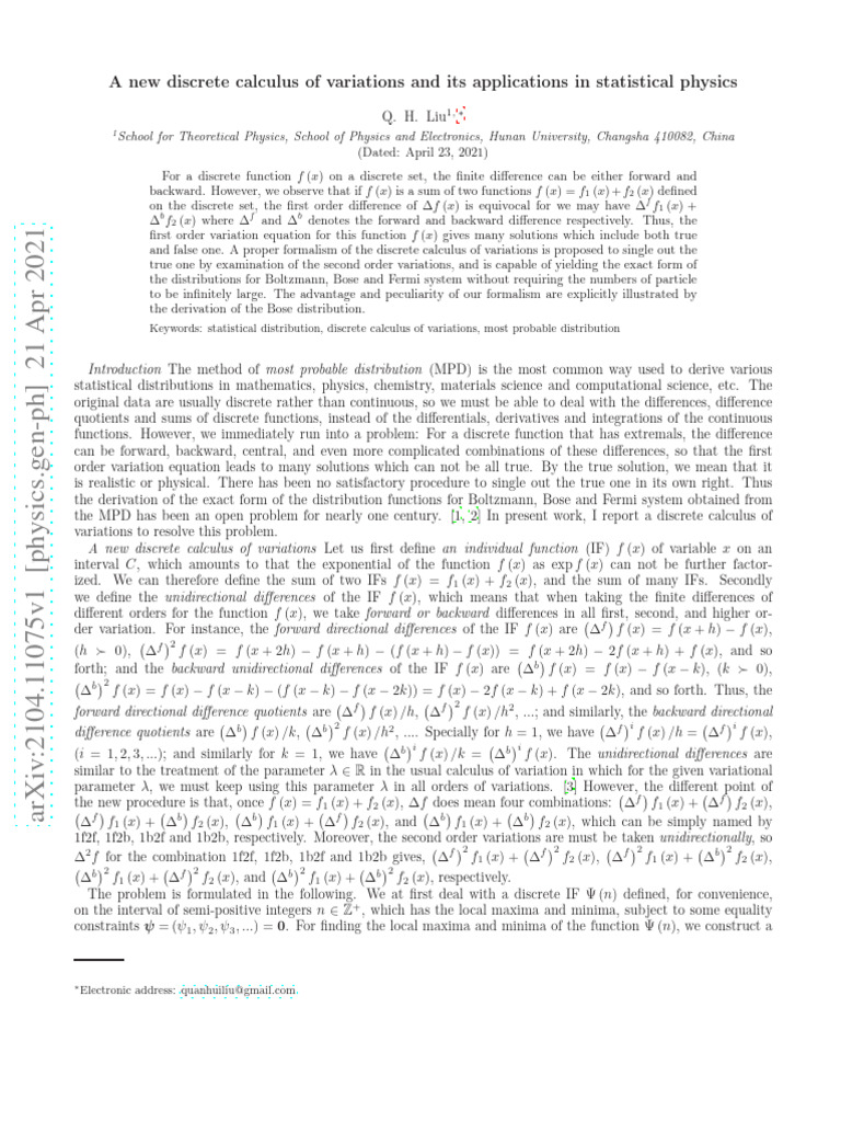A New Discrete Calculus of Variations and Its Appl | PDF | Probability ...