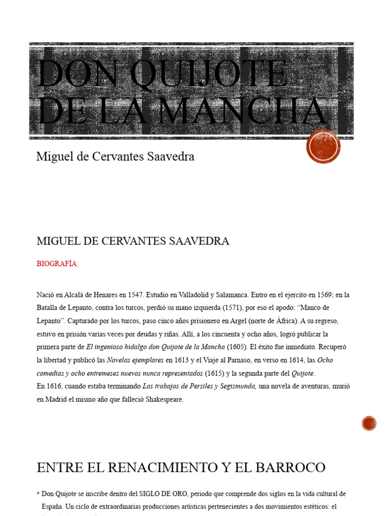 Don Quijote: Vida y Obra de Cervantes | PDF | Don Quijote | Miguel De ...