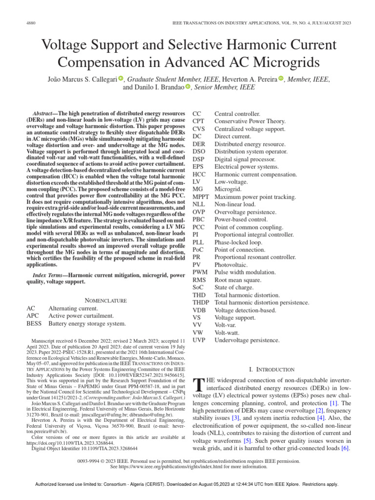 Voltage Support and Selective Harmonic Current Compensation in Advanced AC Microgrids | PDF ...