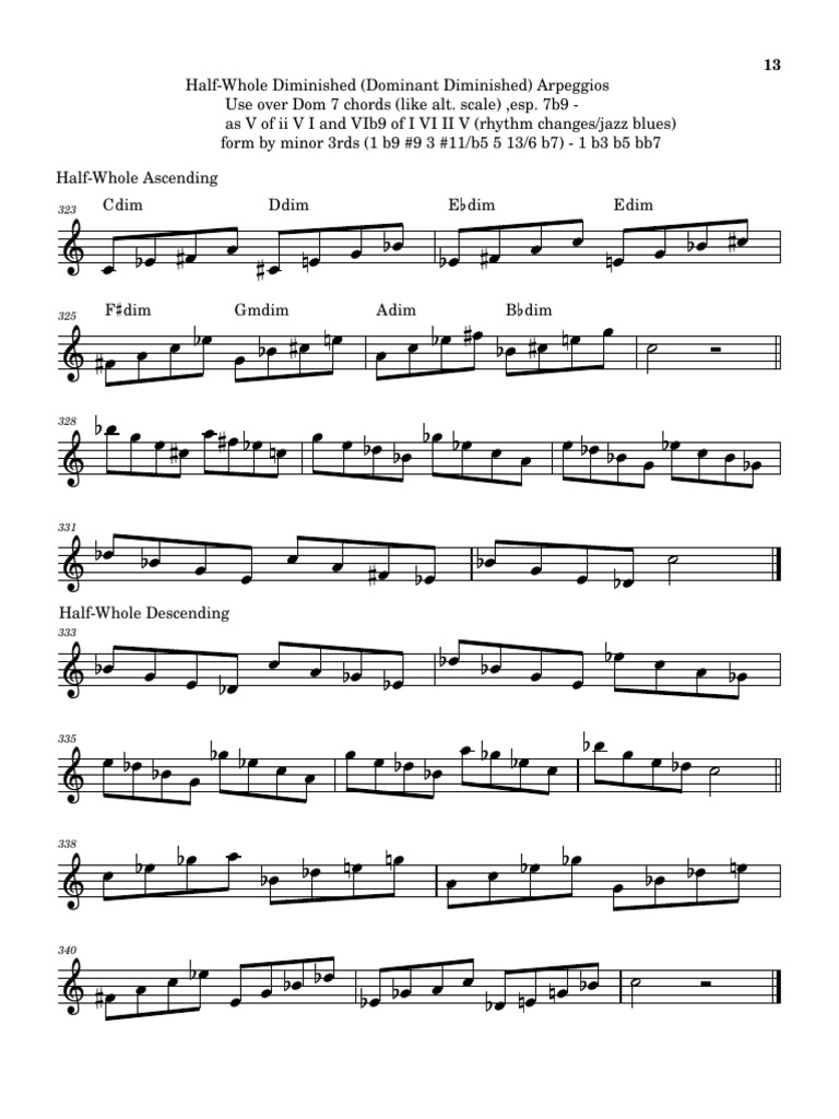 Half Whole Diminished Arpeggios Practice | PDF Half Whole Diminished Arpeggios Practice | PDF