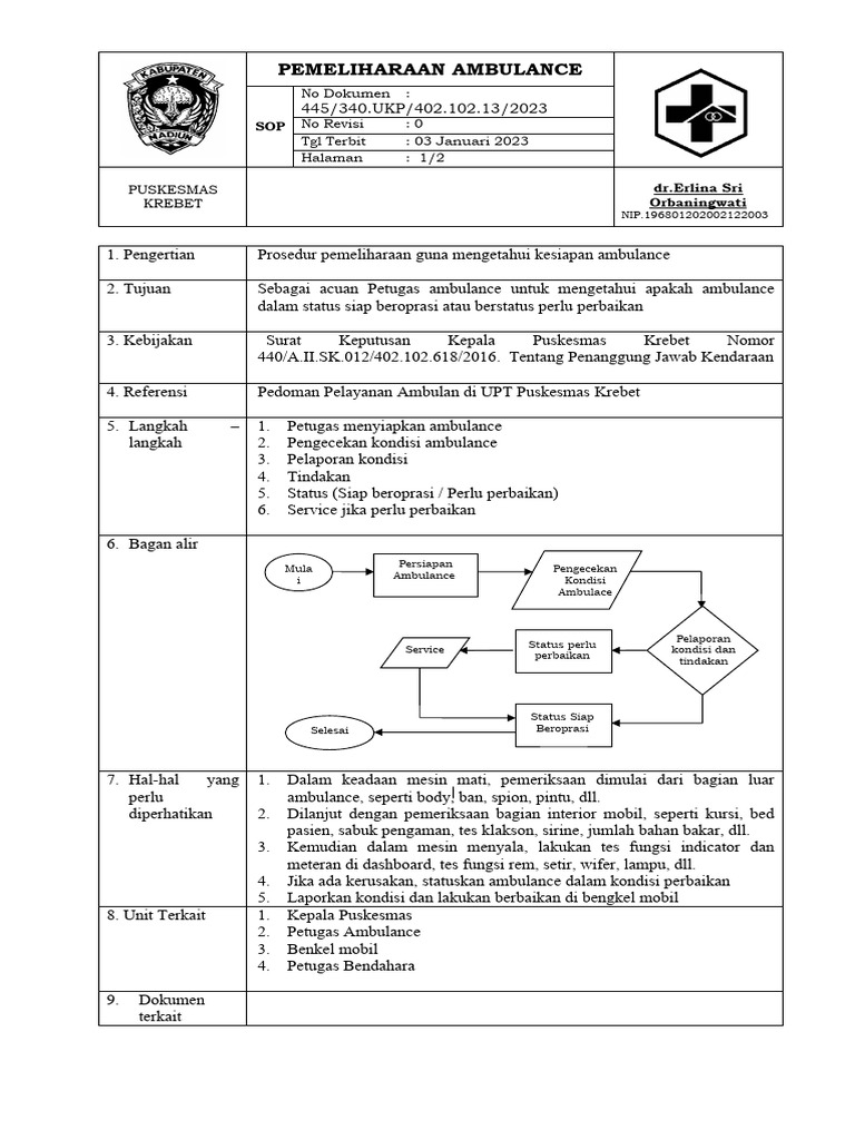 1.sop Pemeliharaan Ambulance.-1 | PDF | Teknologi & Rekayasa