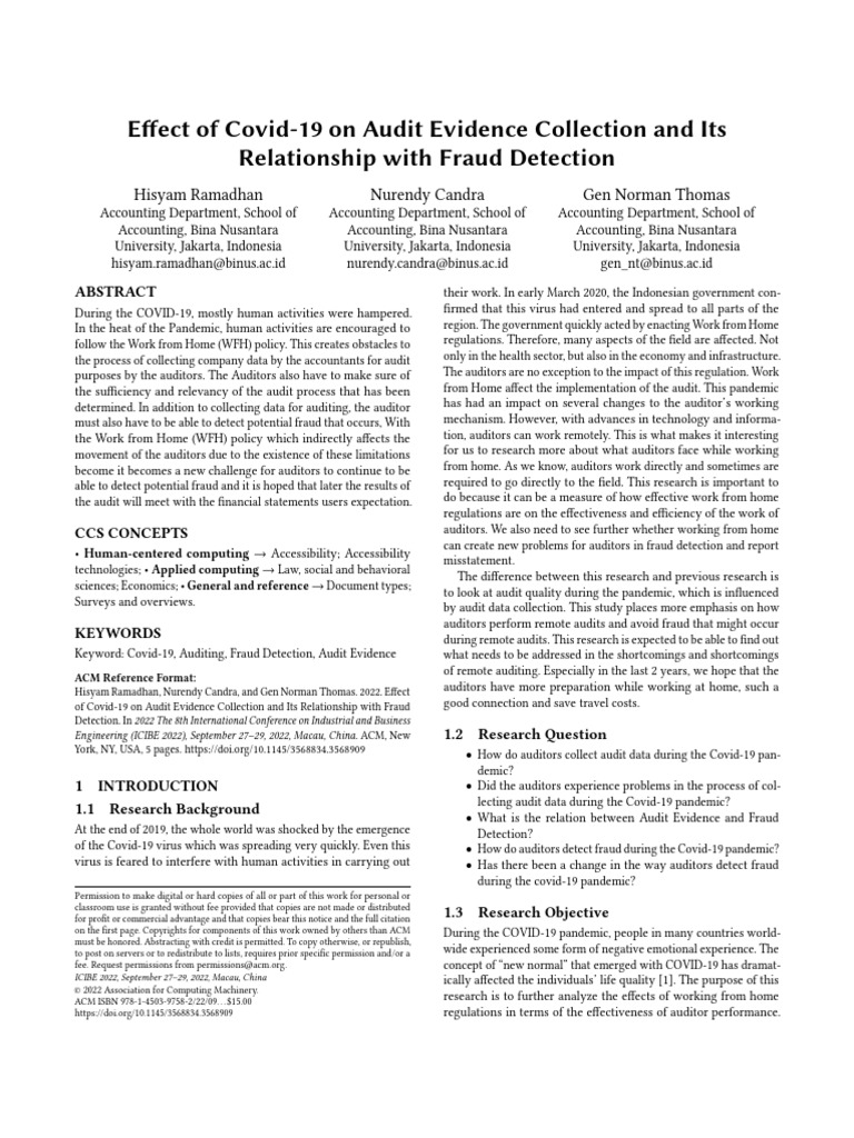 Effect of Covid-19 On Audit Evidence Collection and It's Relationship With Fraud Detection | PDF ...