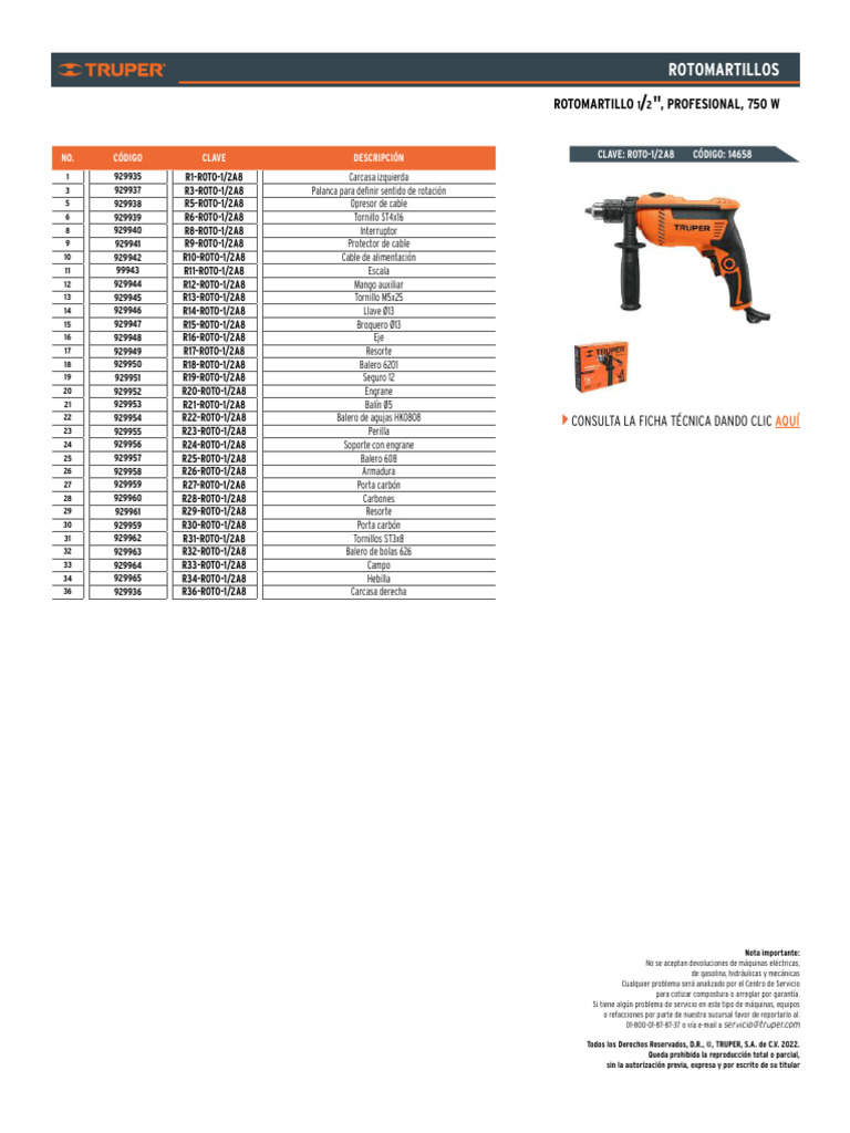 Rotomartillos: Rotomartillo, Profesional, 750 W | PDF