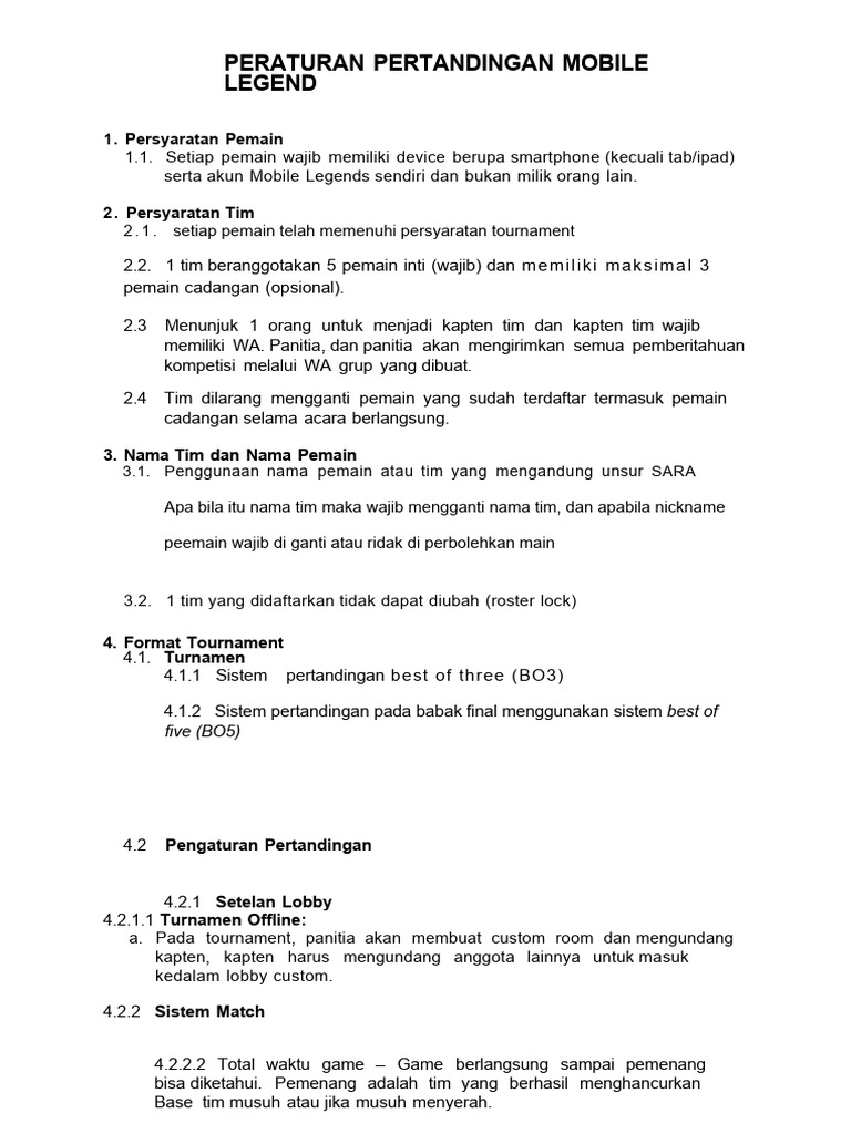 Peraturan Turnamen Mobile Legend Dra | PDF