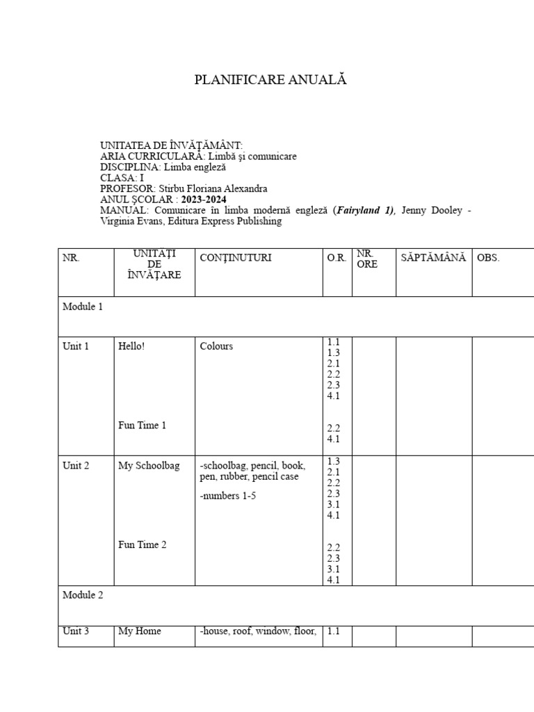 Fairyland 1 - Planificare Anuala | PDF