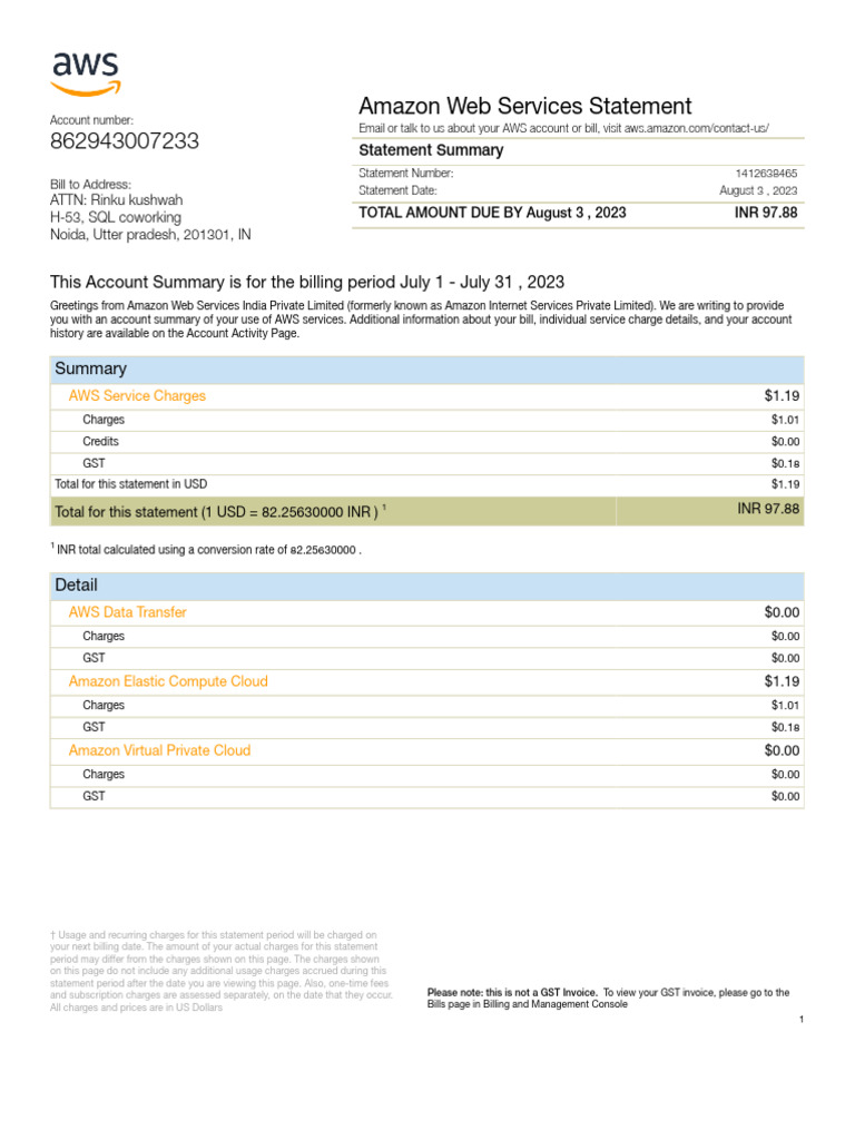 Invoice 1412638465 | PDF | Amazon Web Services | Cloud Computing