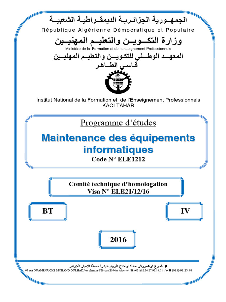 Programme de BT en Maintenance Informatique | PDF | Système d ...