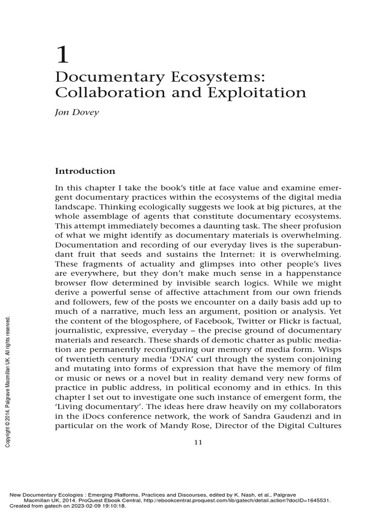 New Documentary Ecologies Emerging Platforms Pract... - (1 Documentary ...