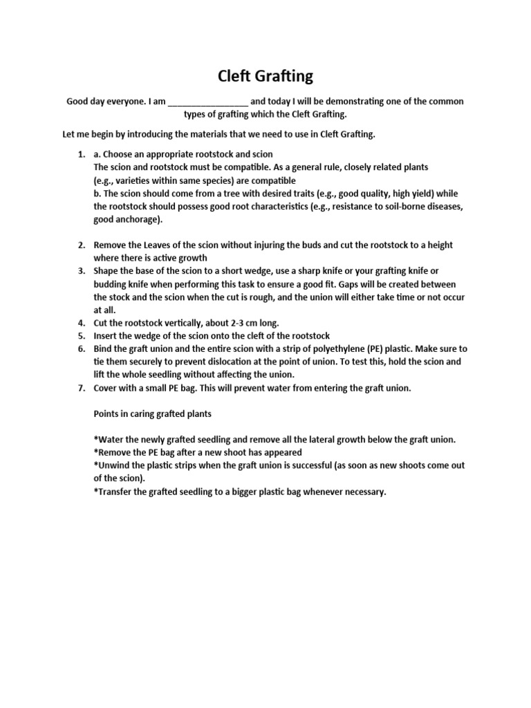 Cleft Grafting: Step-by-Step Guide | PDF | Home & Garden