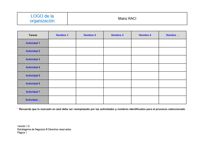 Plantilla Matriz RACI | PDF