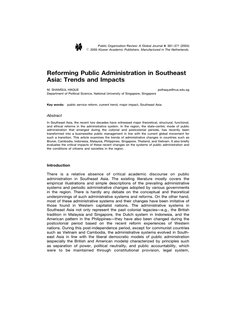 Public Administration Reforms in Southeast Asia | PDF | Southeast Asia ...