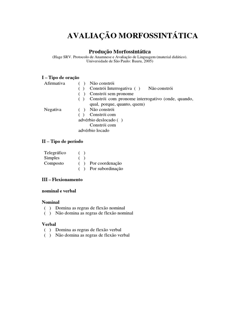 Avaliação Morfossintática | PDF