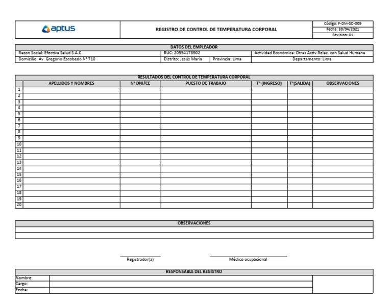 10 - F-DM-SO-009 Registro de Control de Temp Corporal - f2 | PDF
