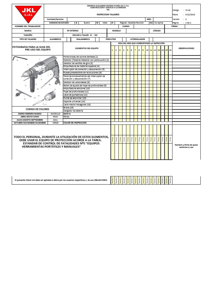 In-18 Check List Taladro Manual | PDF | Perforar In-18 Check List Taladro Manual | PDF | Perforar