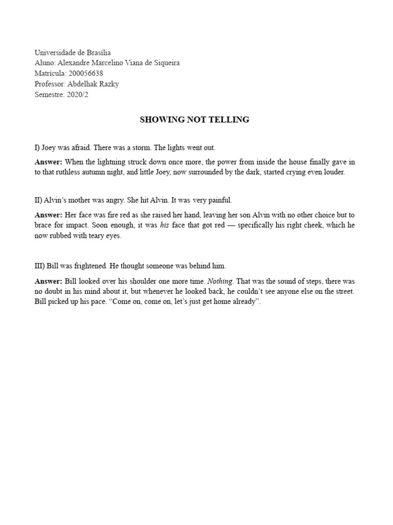 Alexandre Marcelino - Showing Not Telling | PDF