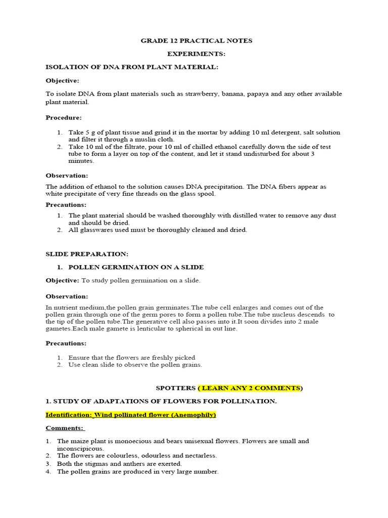 Grade 12 Practical Notes-Ta1 | PDF | Flowers | Testicle