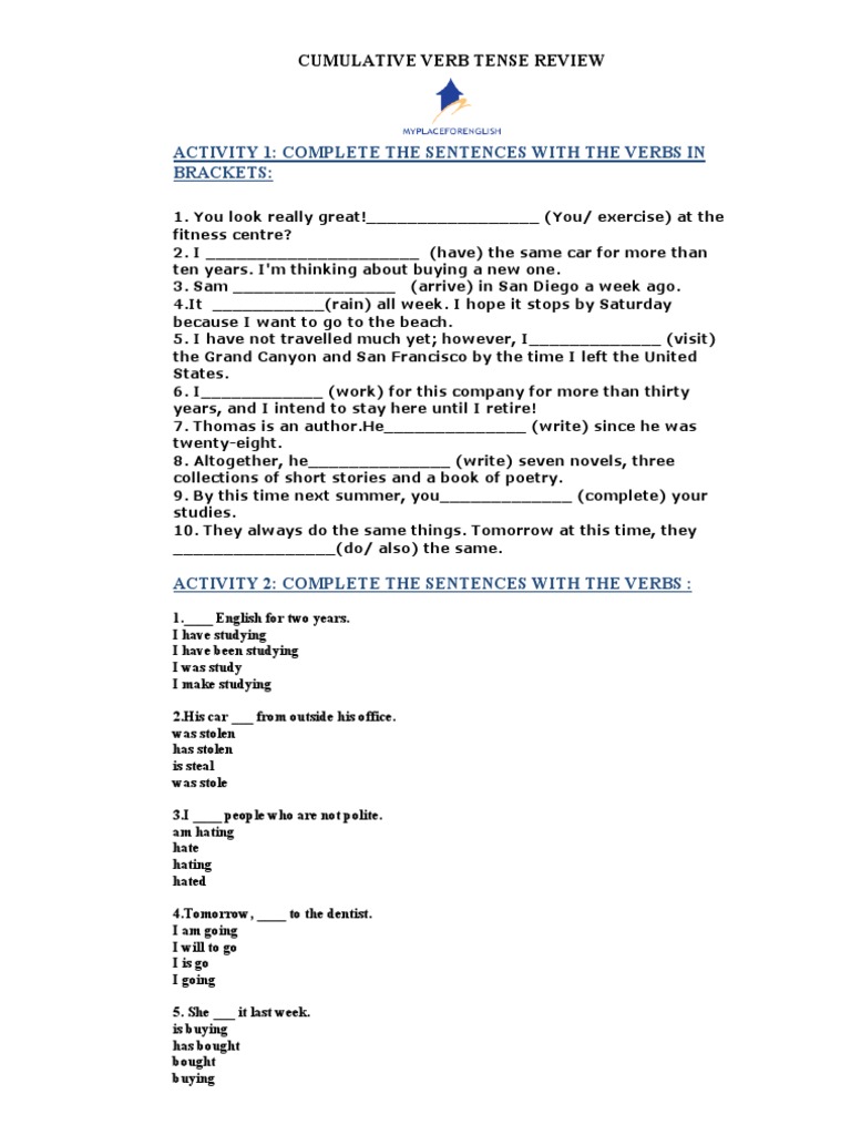 Cumulative Verb Tense Review | PDF | Grammar | Syntax