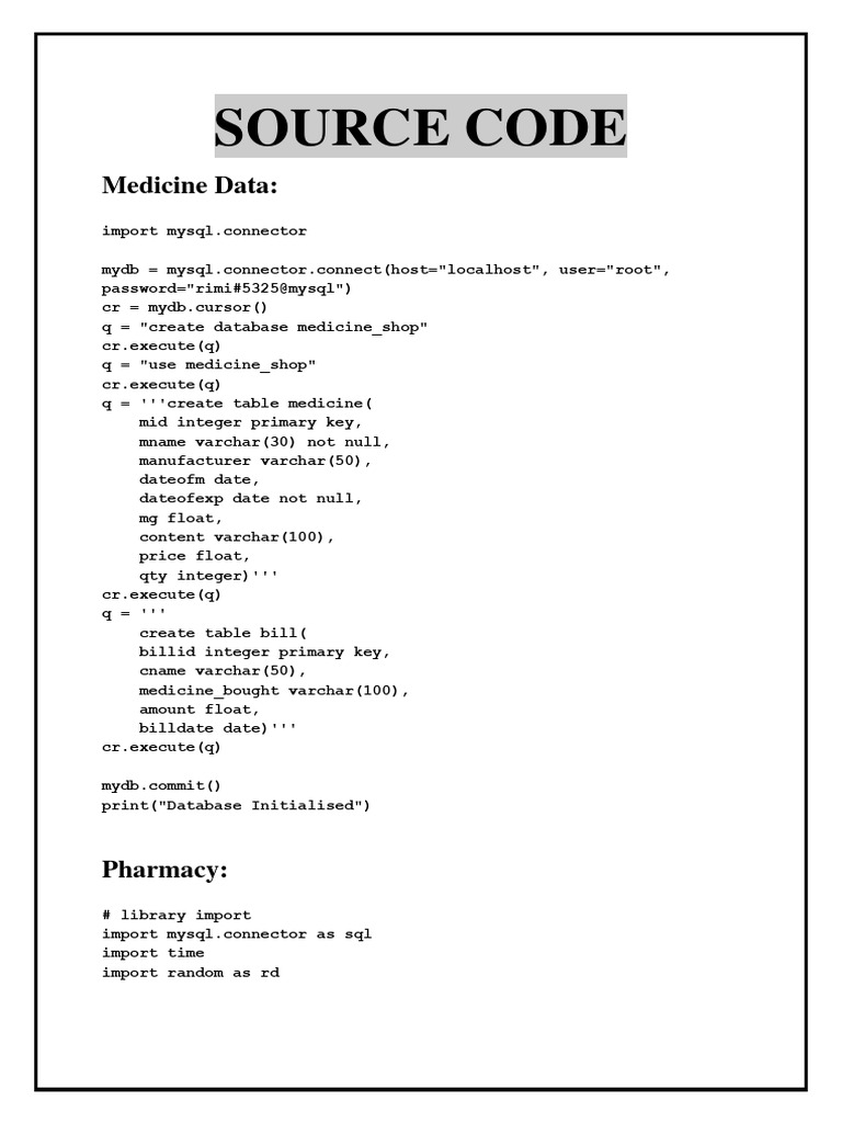 Pharmacy Management System - 12 - CS | PDF | Computing | Information ...