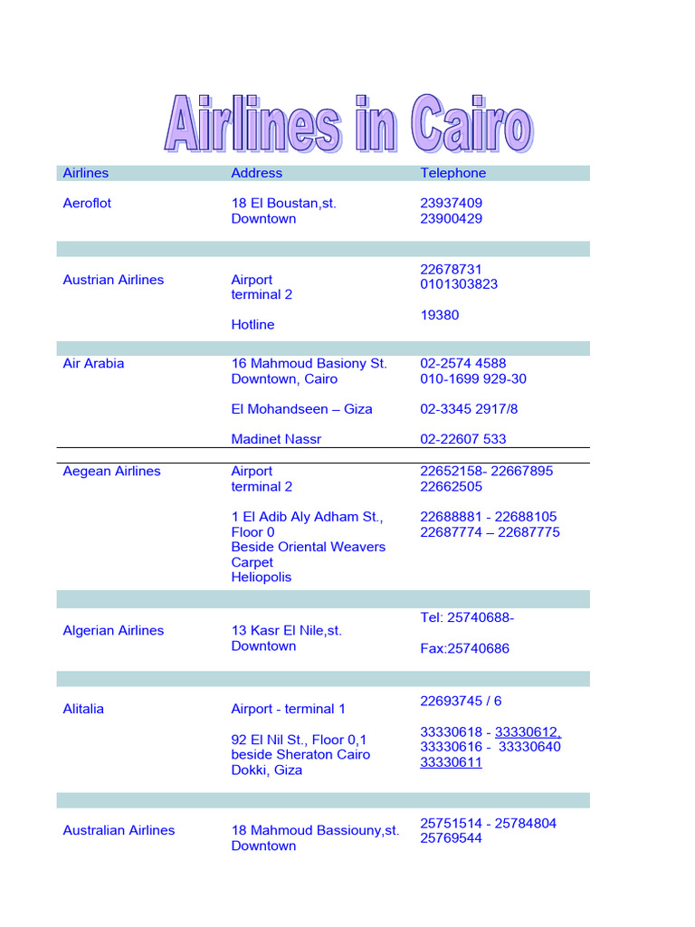 Airlines in Cairo | PDF | Cairo | Aviation