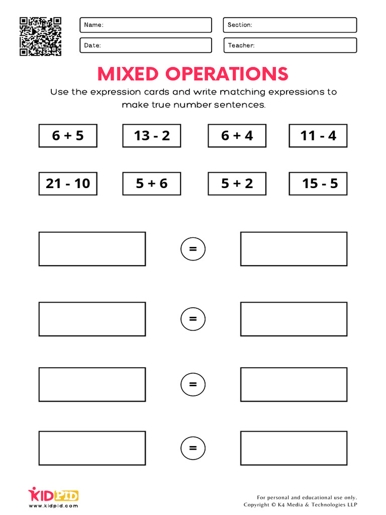 True Number Sentence Free Printable Worksheets For Grade 1 | PDF ...
