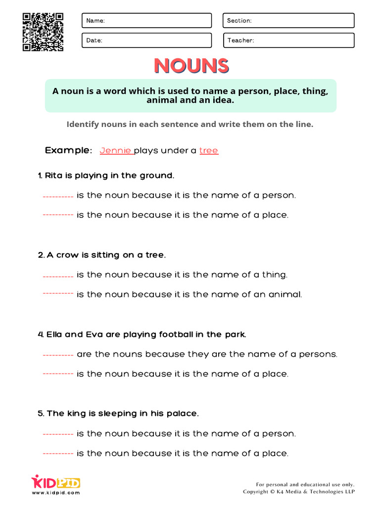 Identify-Write-Noun-Worksheets-for-Grade-1 | PDF | Linguistic ...